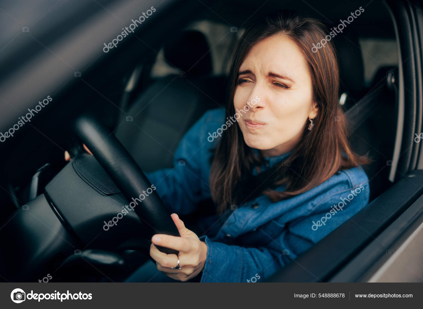 Woman Squinting Driving Having Proper Visibility Stock Photo by ...