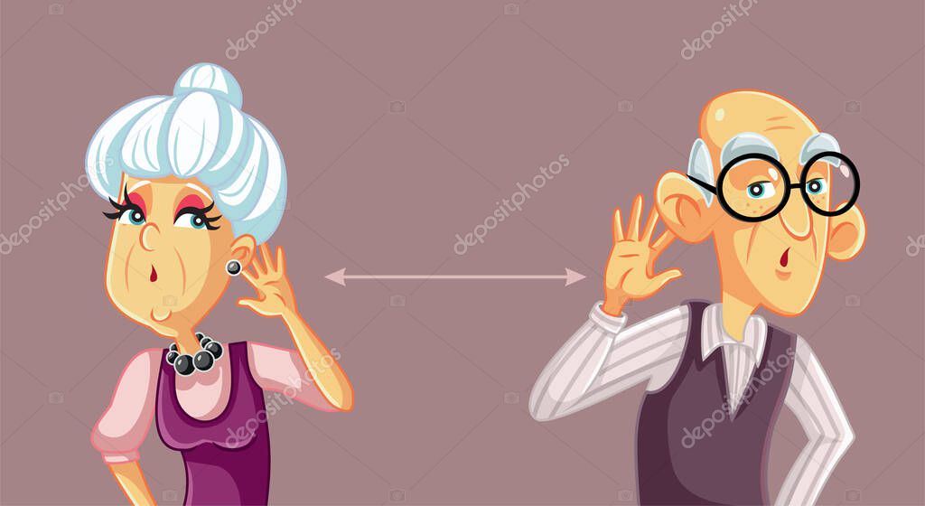 Pareja mayor incapaz de escuchar la ilustración de dibujos animados ...