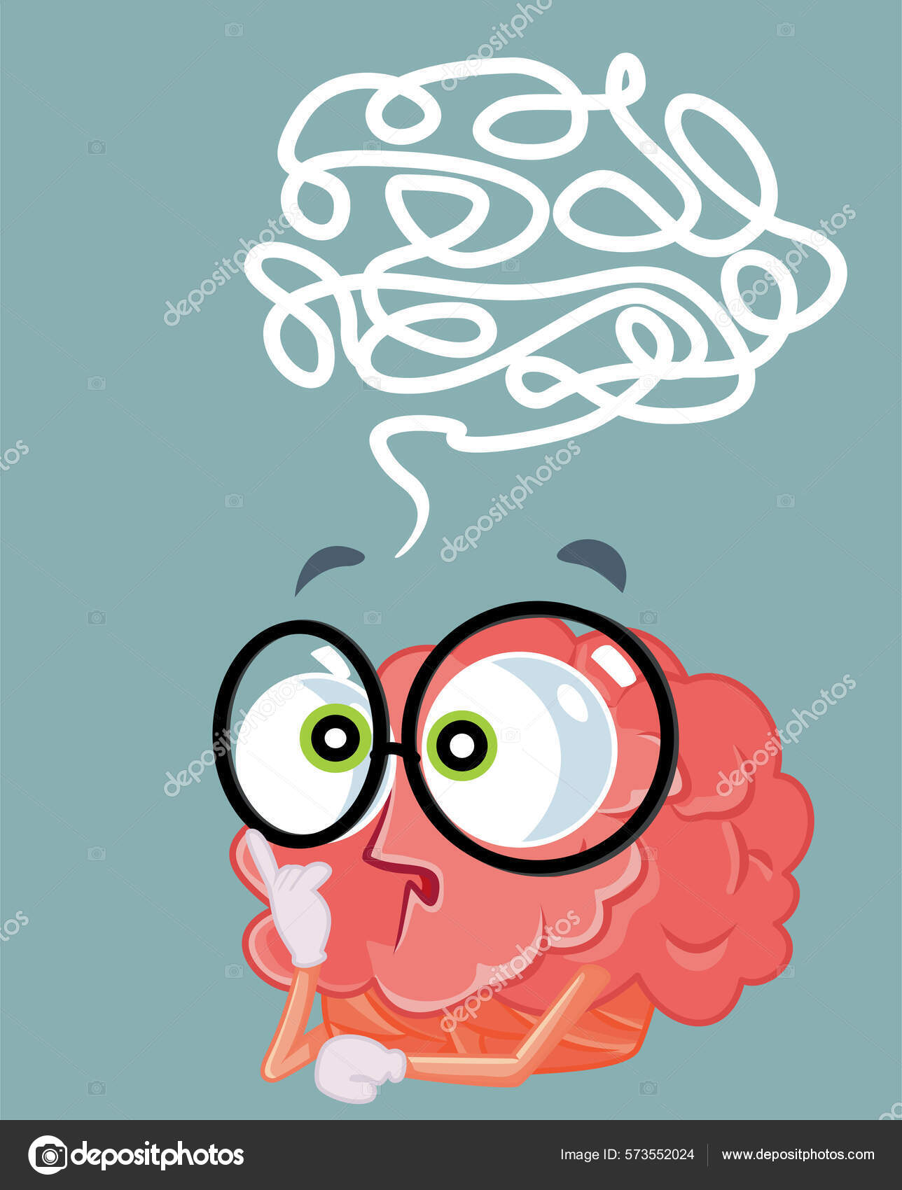 Cérebro Intrigado Pensando Difícil Vetor Cartoon Ilustração Vetor de ...