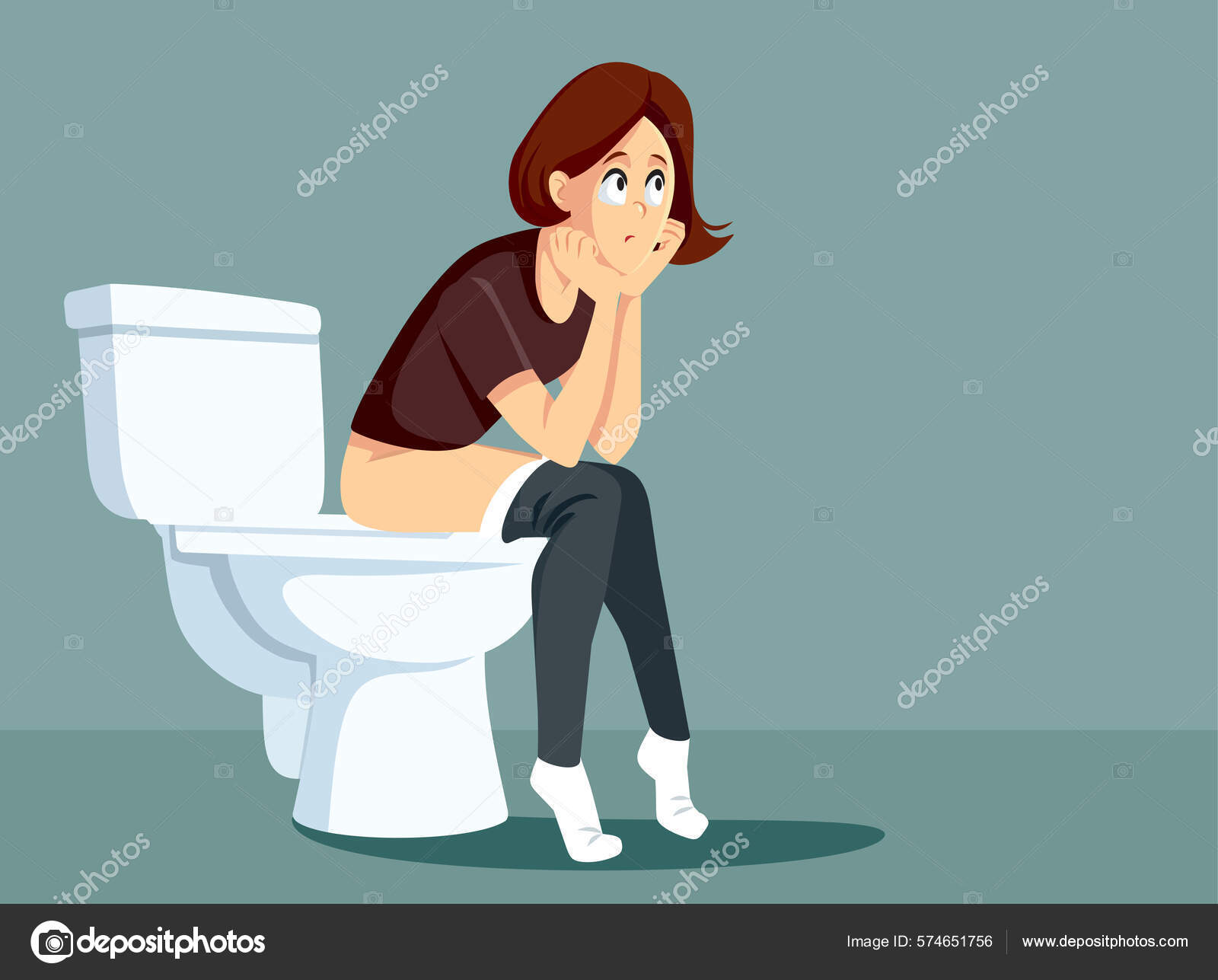 Gelangweilte Frau Sitzt Auf Der Toilette Vektor Cartoon Illustration ...