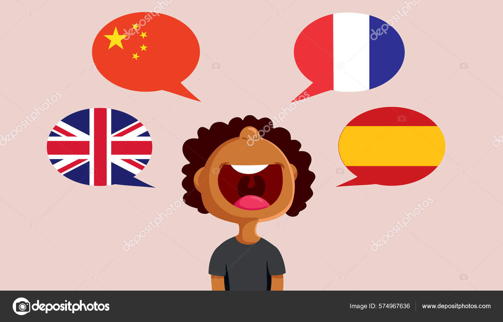 Niño Inteligente Hablando Muchos Idiomas Extranjeros Vector Dibujos ...