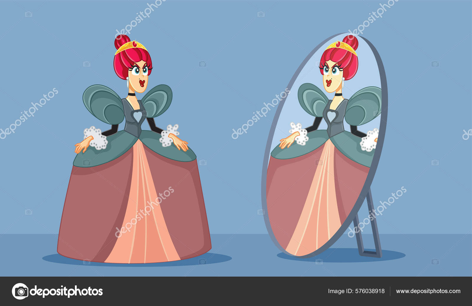 Evil Queen Looking Mirror Vector Cartoon Illustration Stock Vector ...