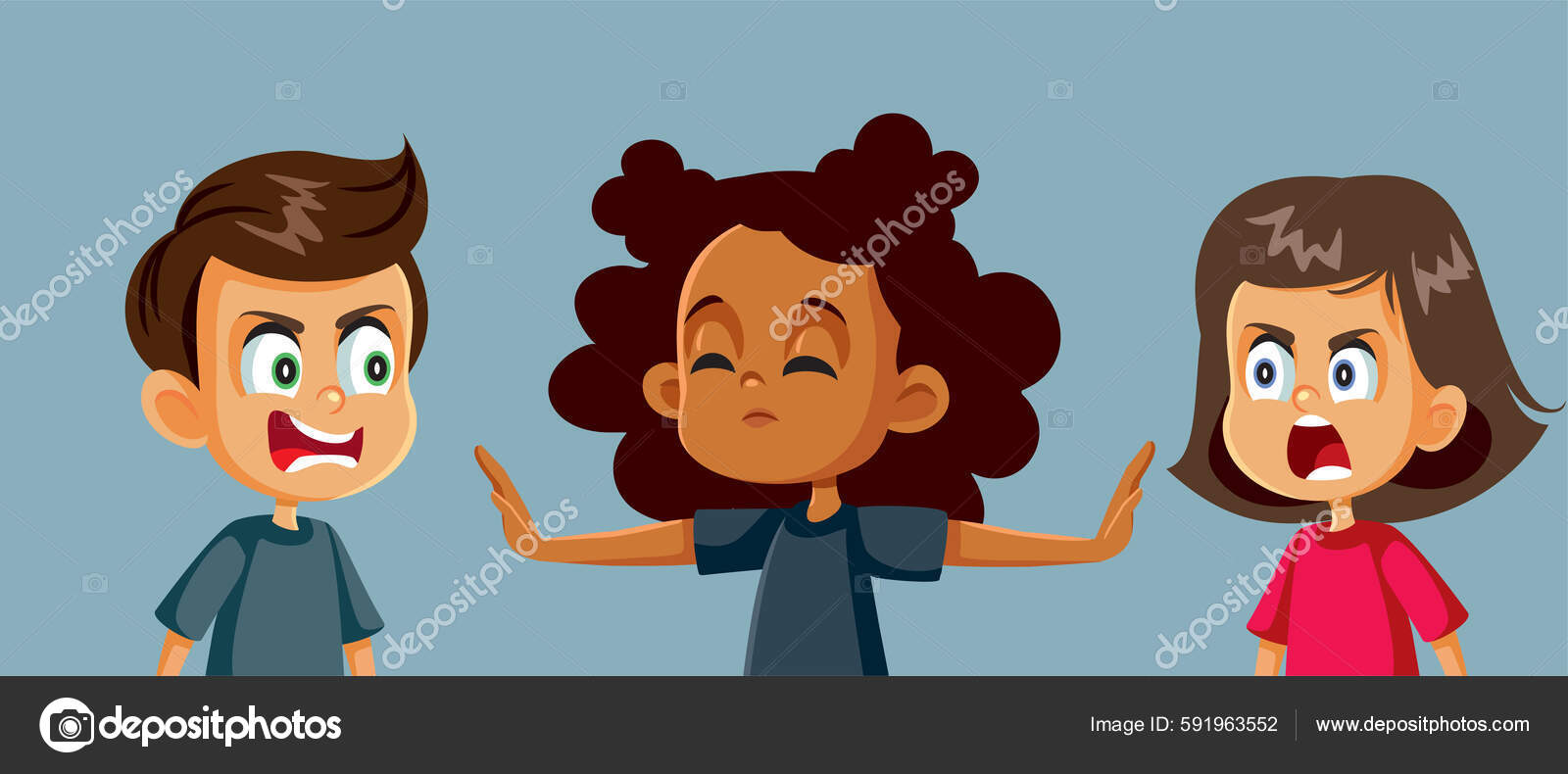 Girl Mediating Conflict Friends Vector Cartoon Illustration Stock ...