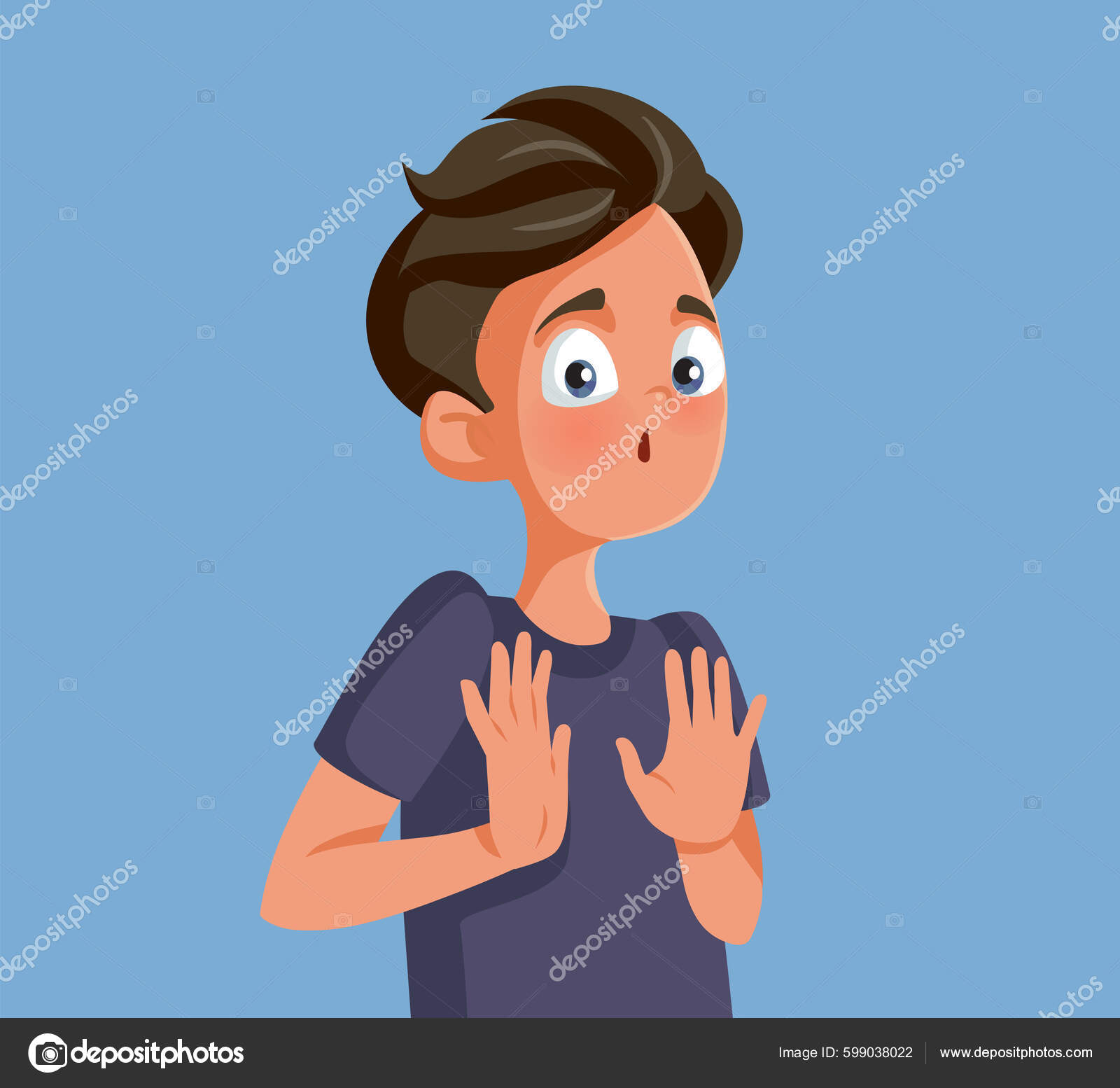 Teen Boy Denying Refusing Making Stop Gesture Vector Illustration ...