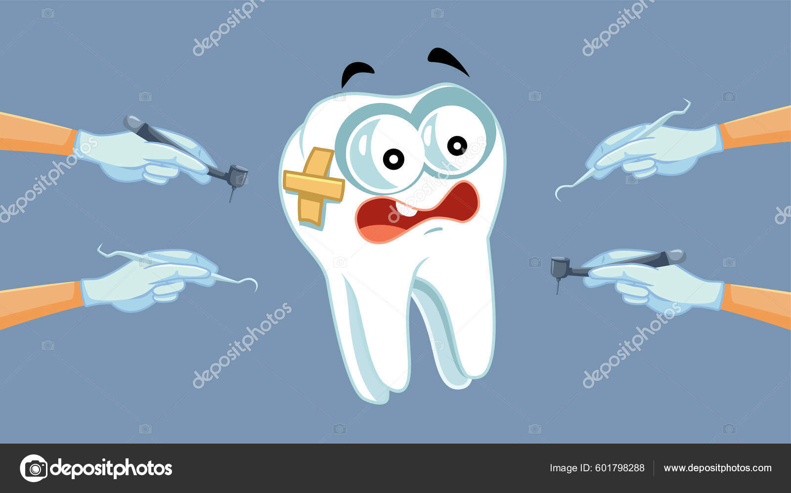 Scared Tooth Mascot Character Afraid Dentist Vector Cartoon Stock ...