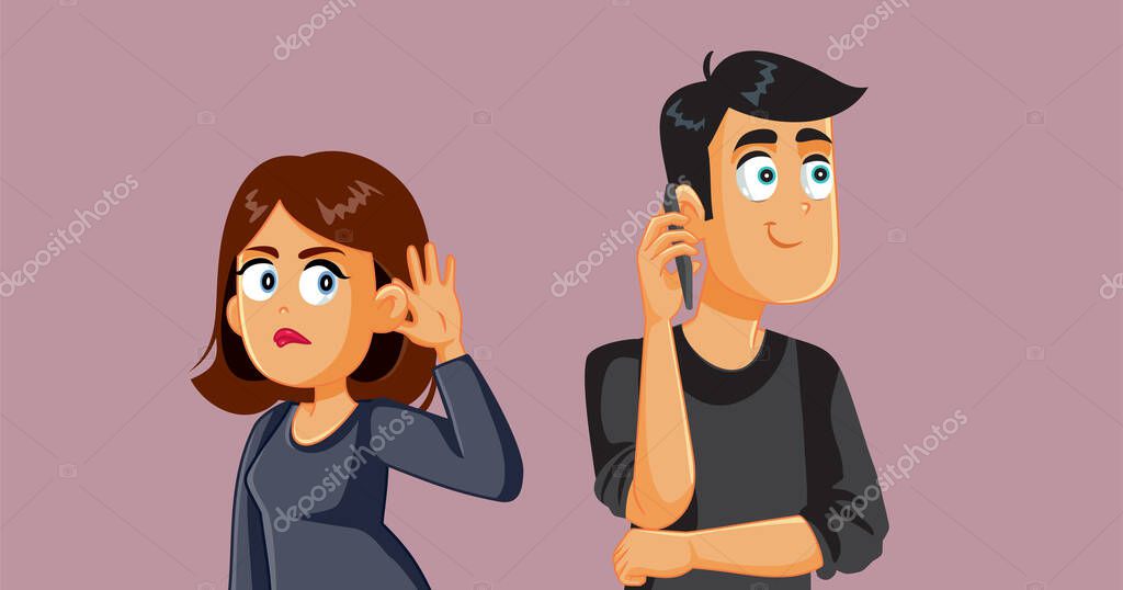 Novia celosa Espiando a su novio Llamada telef nica Vector Dibujos ...