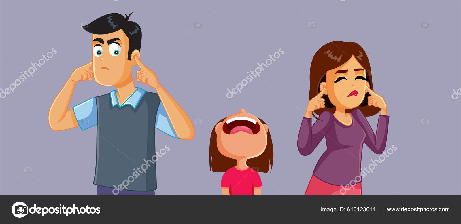 Padres Ignorando Hijo Pequeño Gritando Vector Cartoon Illustration ...