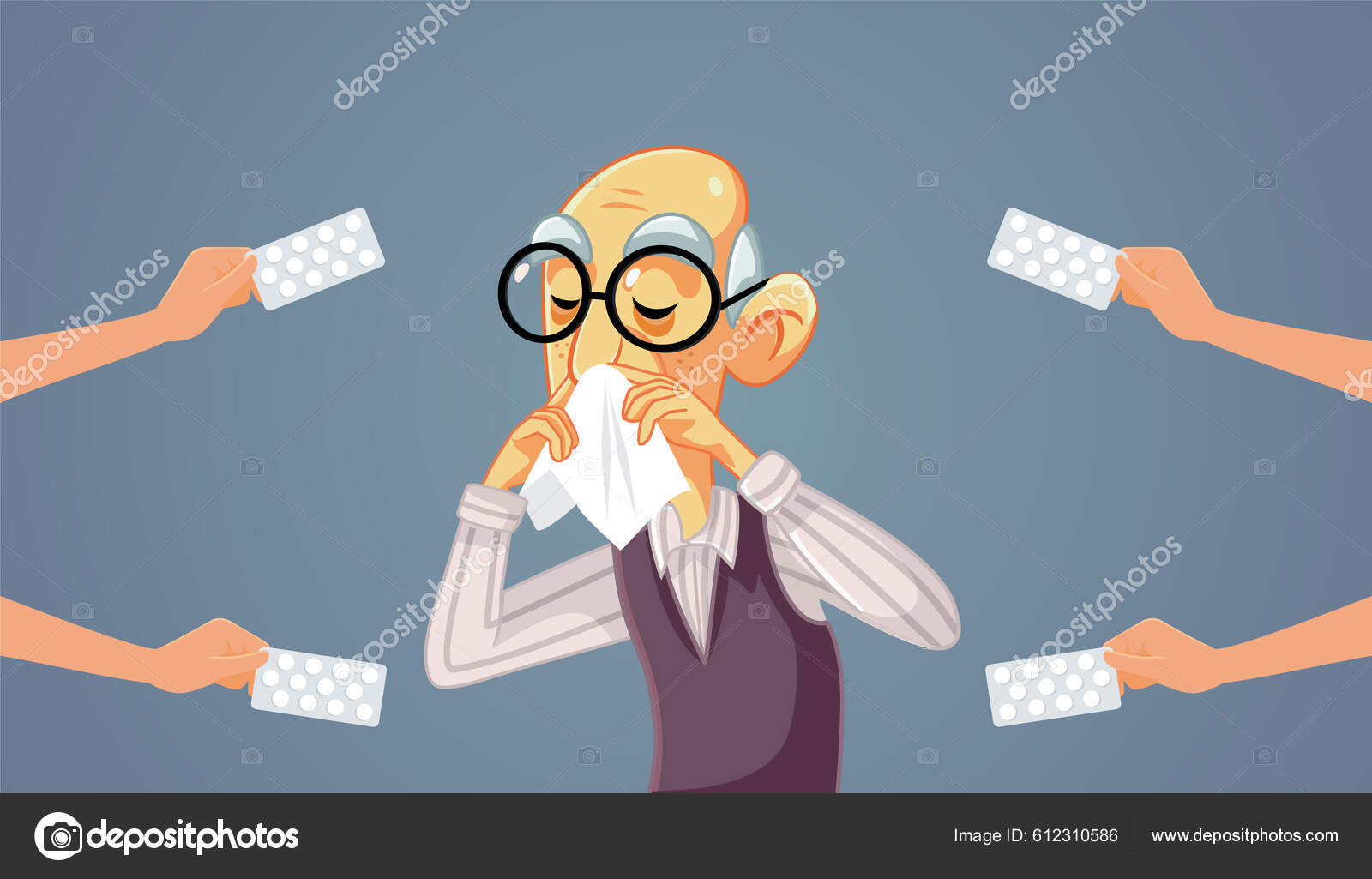 Enfermo Hombre Mayor Recibiendo Tratamiento Vector Dibujos Animados ...