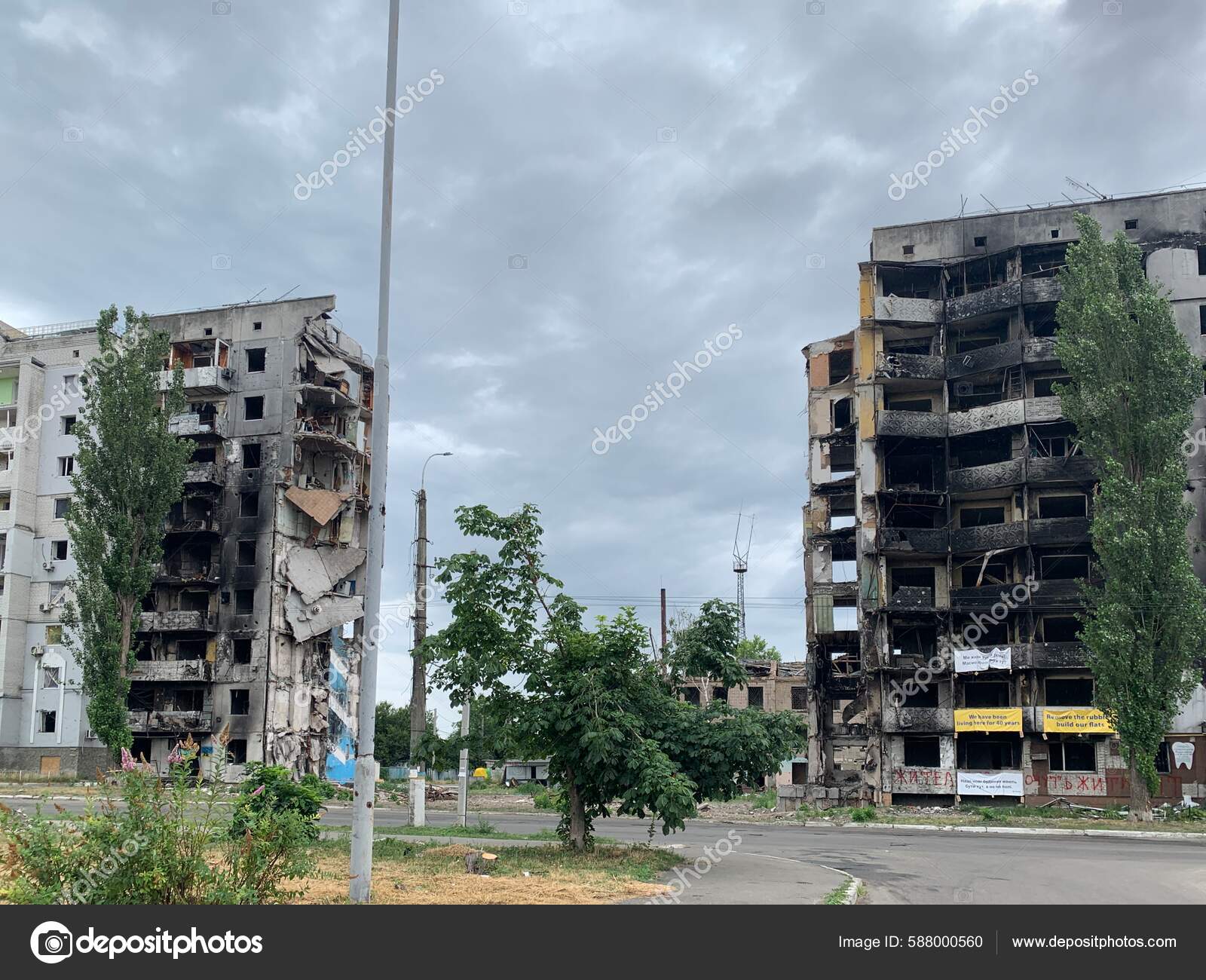 Ruins Multi Storey Building Shelling Burnt House Due Explosions Fire ...