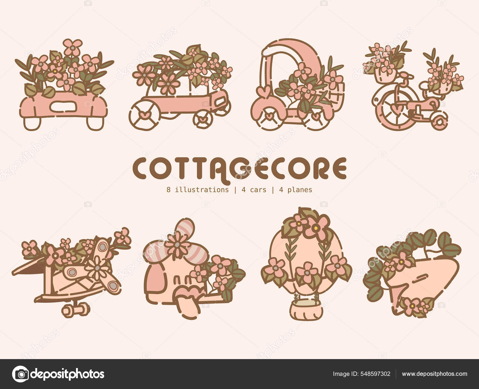 Cottagecore Scandinavian Aesthetic Element Pastel Color Illustration ...
