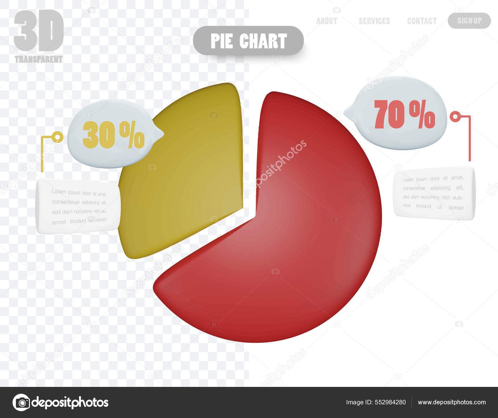 Colorful Object Pie Chart Showing Percentage Split Business Information ...