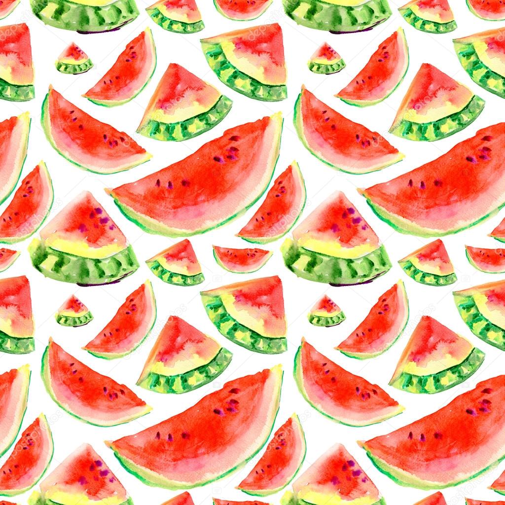 Watercolor pattern with watermelons Stock Illustration by ©olies #48808909