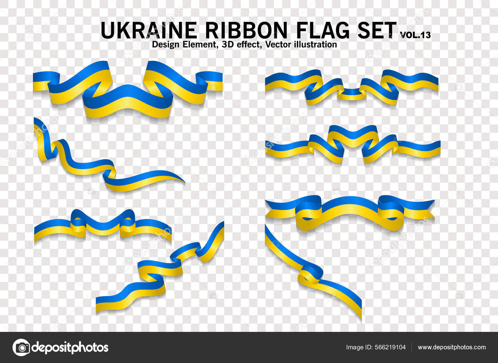 Set Ukraine Ribbon Flags Design Element Transparent Background Vector ...