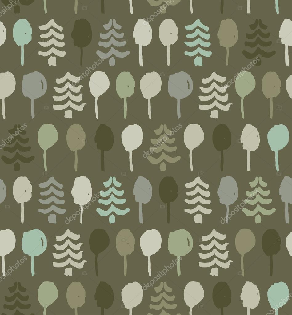Endless drawn pattern with trees. Painting abstract nature tracery ...