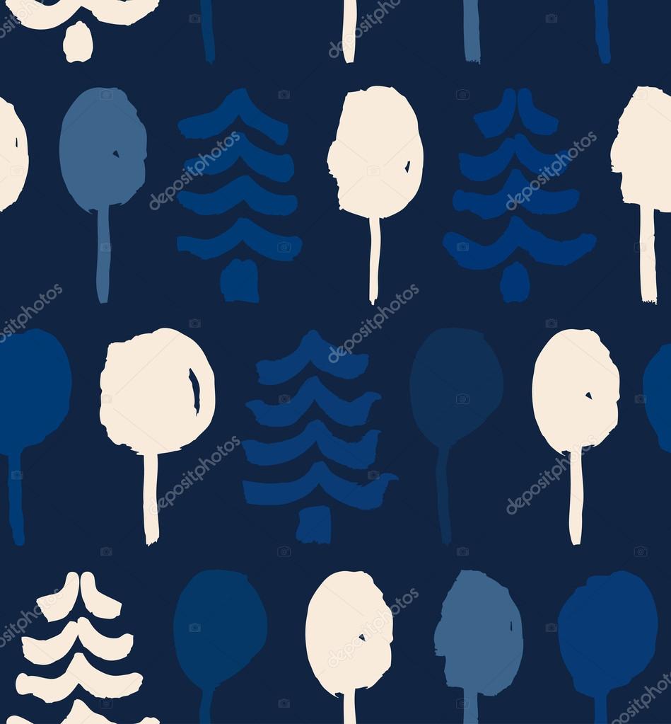 Endless drawn pattern with trees. Painting abstract nature tracery ...