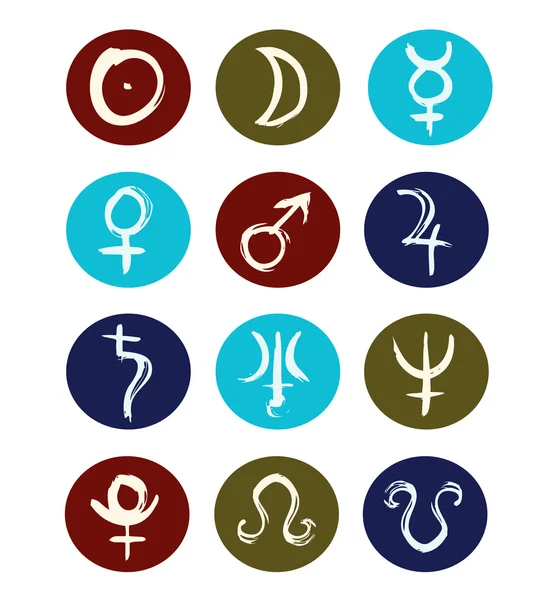 Signos dibujados a mano de símbolos planetarios. Conjunto vectorial de ...
