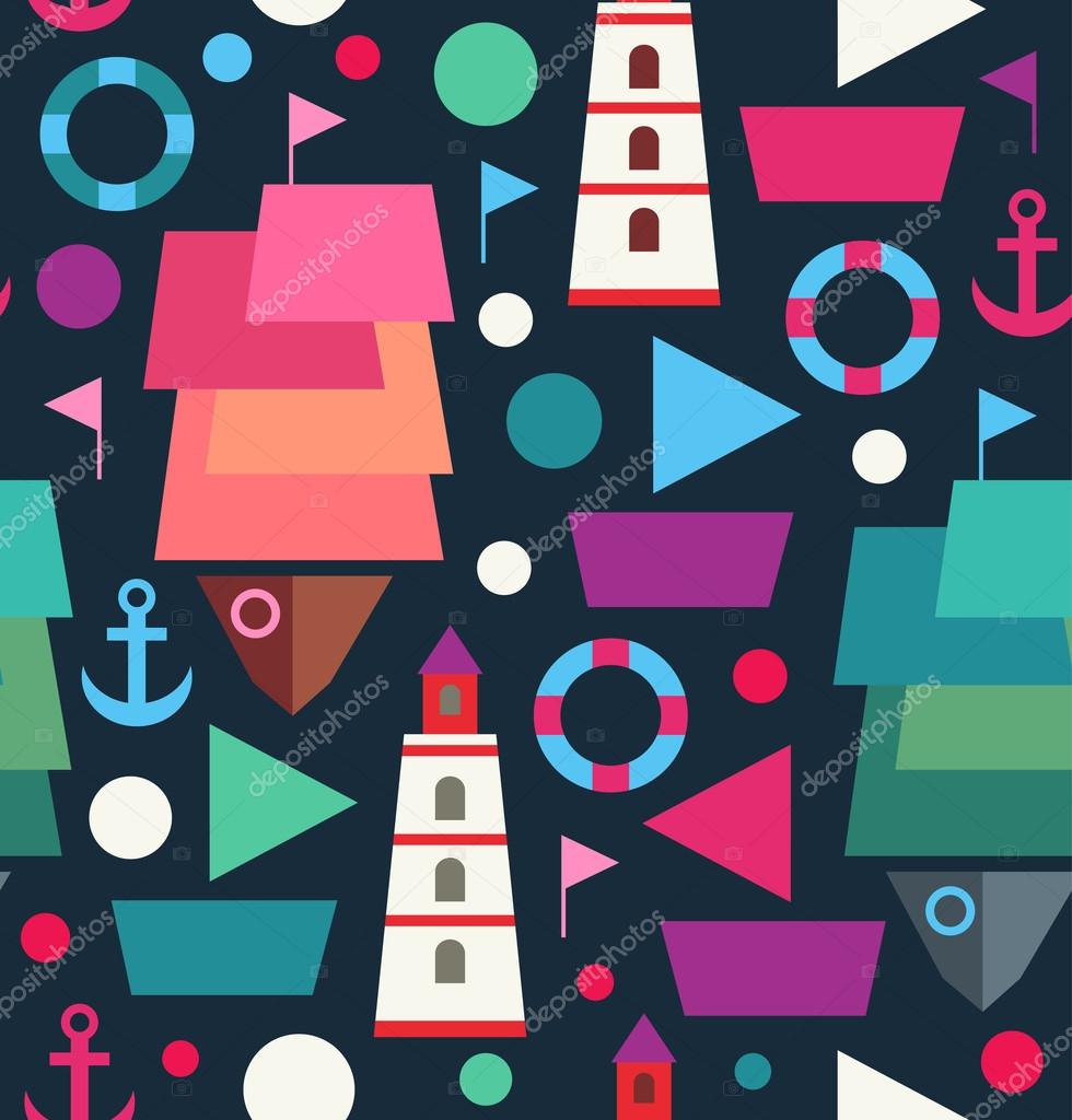 Marine seamless decorative pattern. Sea creative background with ships ...