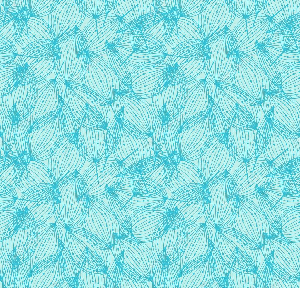 Floral seamless pattern. Turquoise linear background with leaves ...