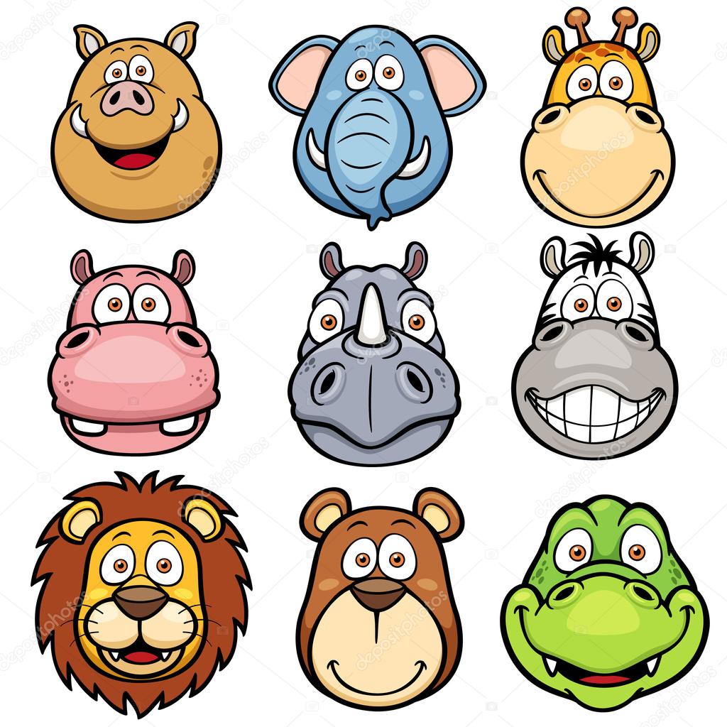 Dibujos animados de caras de animales salvajes — Vector de stock ...