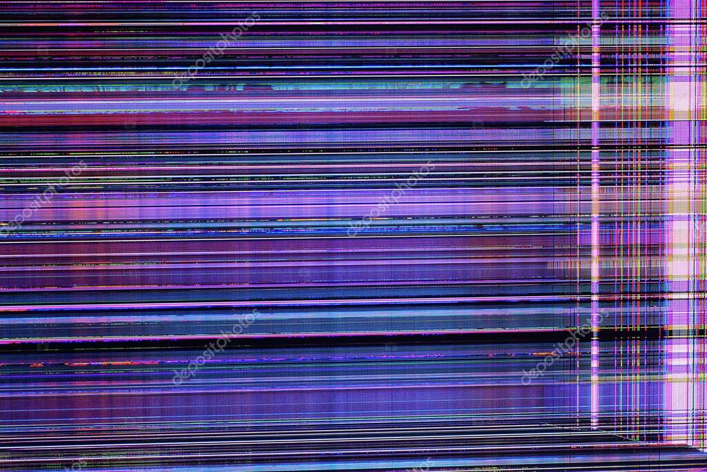 textura de rayas de color y distorsión en la pantalla rota de un viejo ...