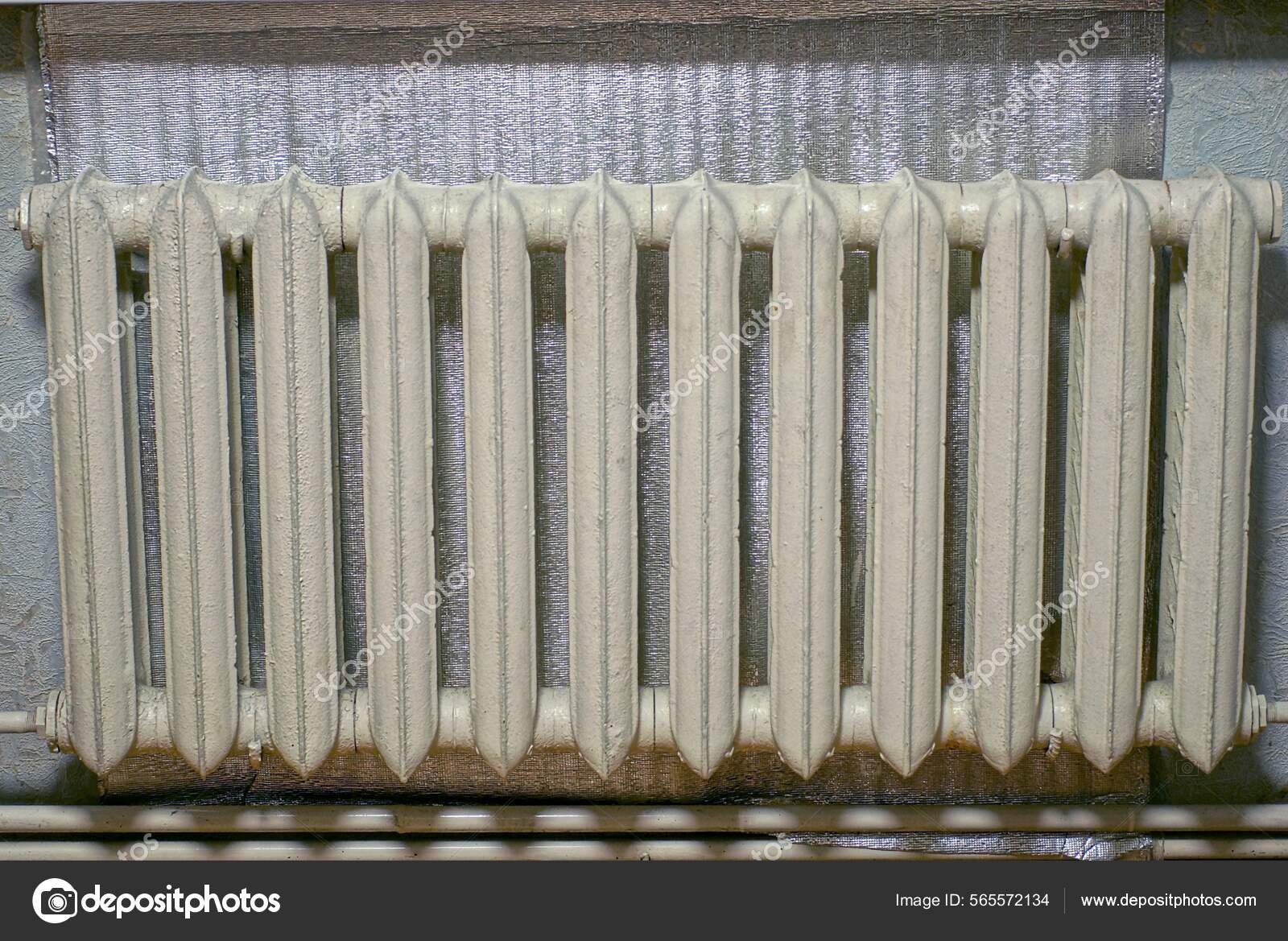 White Old Radiator Cast Iron Sections Gray Wall Room Stock Photo by ...