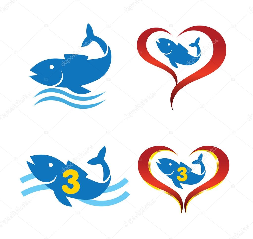 Vector logo omega fish on heart — Stock Vector © kaisorn4 #43540545