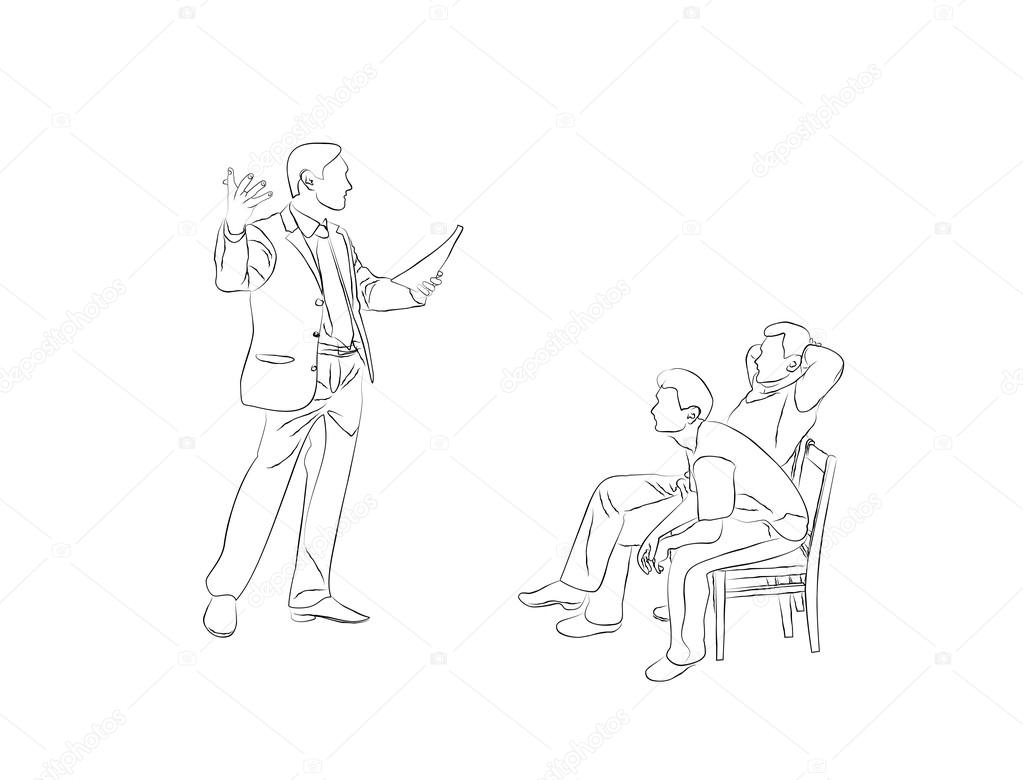 Doodle Sketch two men sit on chairs ⬇ Vector Image by © MarynaBolsunova ...