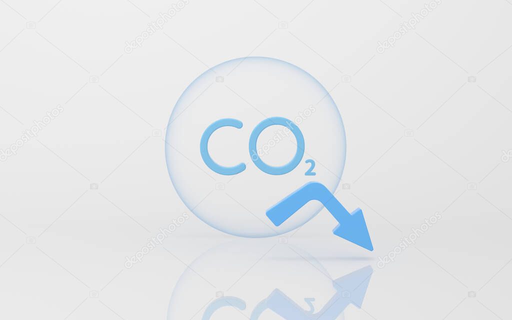 Emisiones de carbono y flecha de disminución, renderizado 3d. Dibujo ...