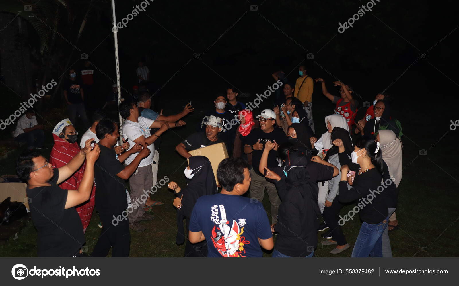 Group People Enjoying Music Field Dancing Having Fun Together Night ...
