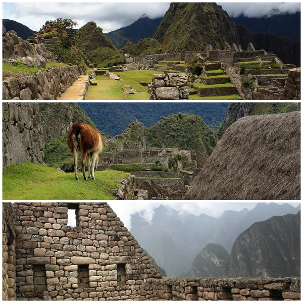 Collage of Peru with Machu Pichu and Titicaca lake landscapes — Stock ...
