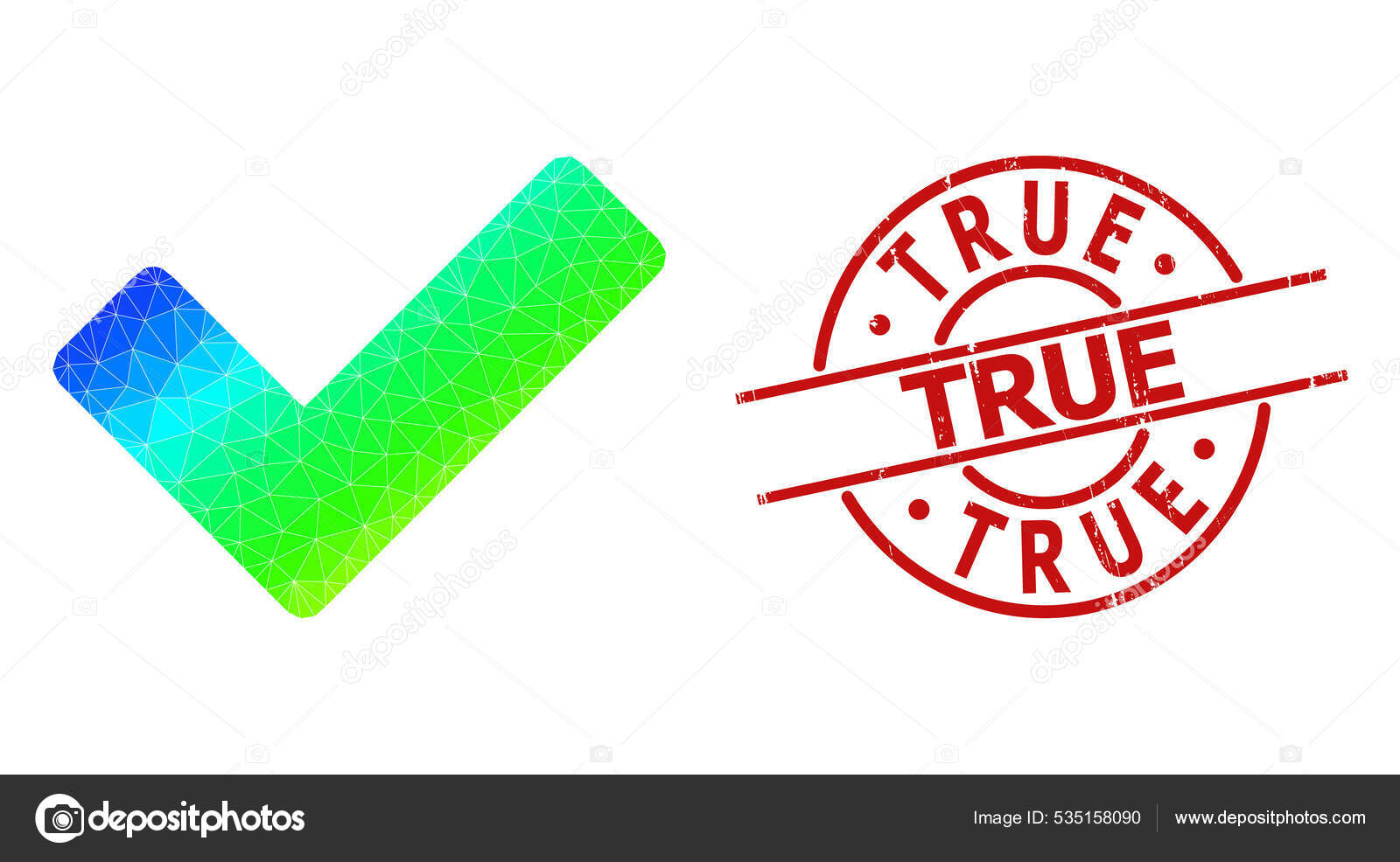 Textured True Stamp and Polygonal Spectral Colored True Icon with ...