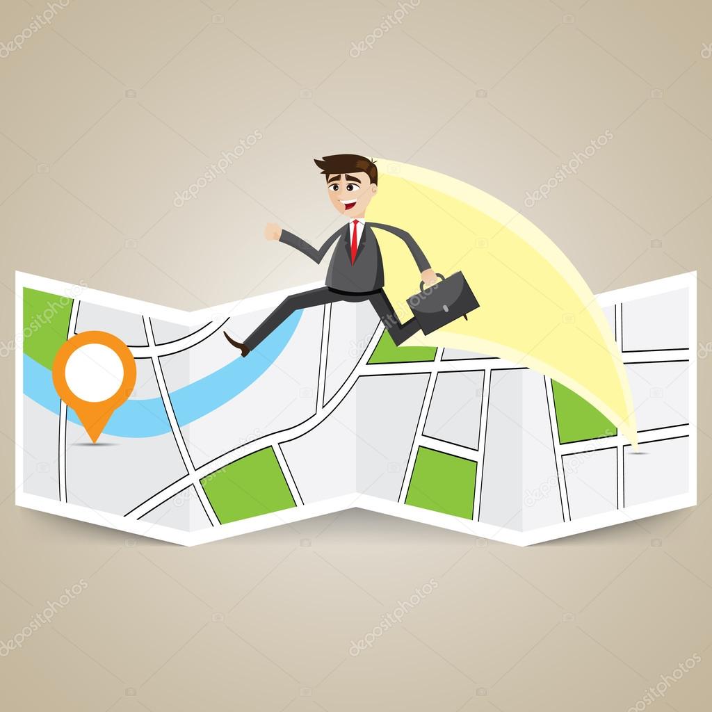 Cartoon businessman travel over map to destination Stock Vector Image ...