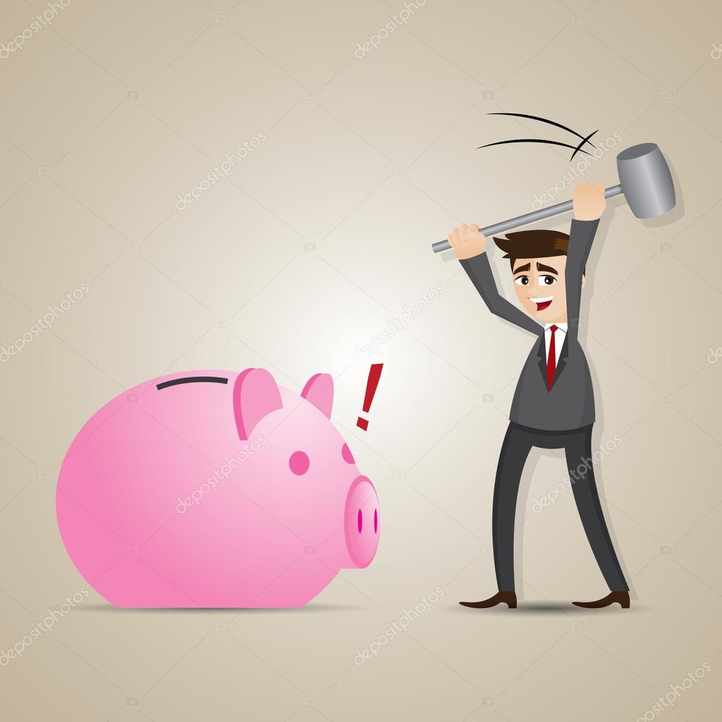 Cartoon businessman smashed piggy bank Stock Vector by ©Noppadol 46962913