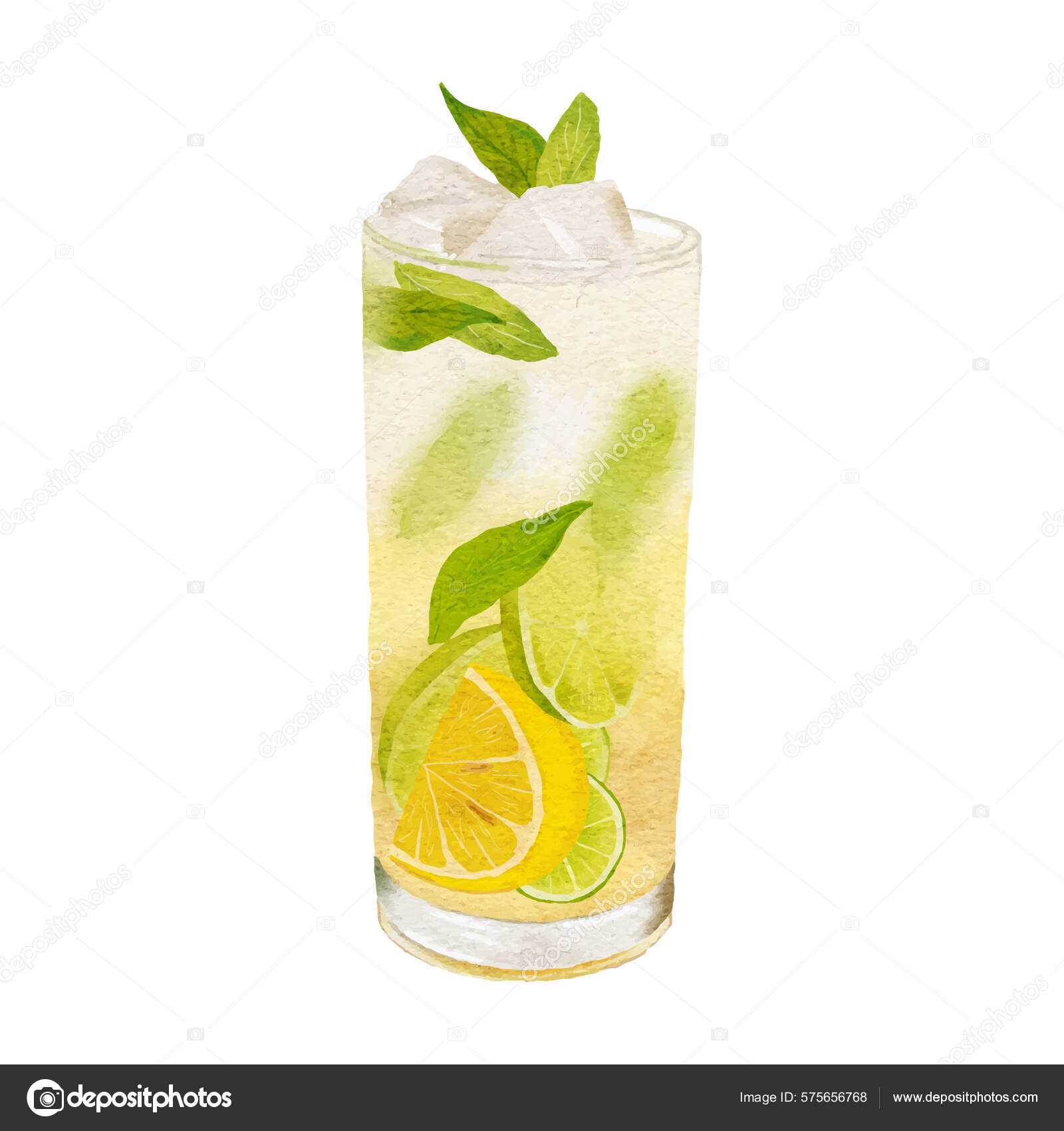 Watercolor Illustration Drink Lemon Mint Clip Art Stock Vector by ...