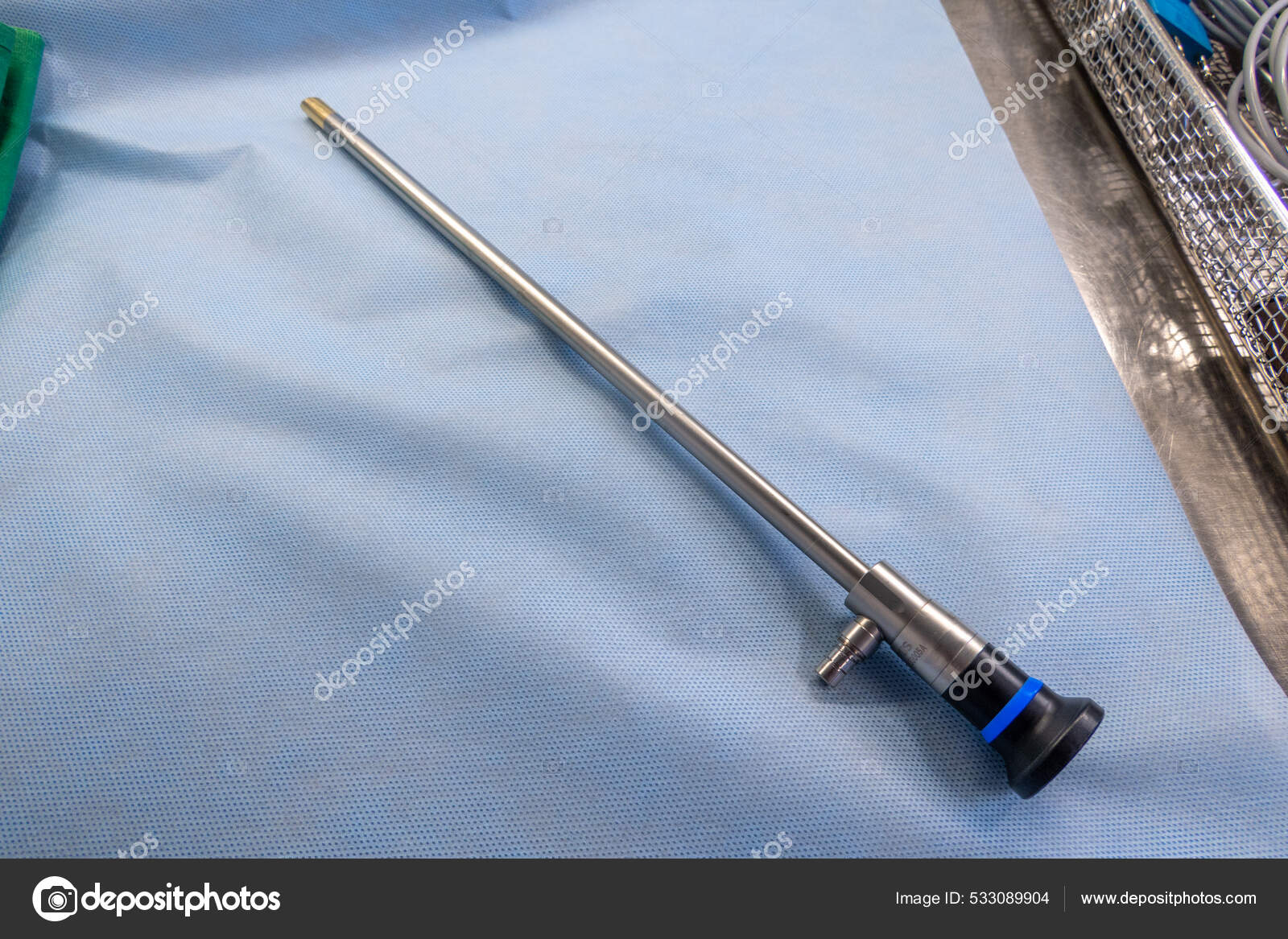 Endoscopy Optic Performing Abdominal Endoscopy Lies Blue Base — Stock ...