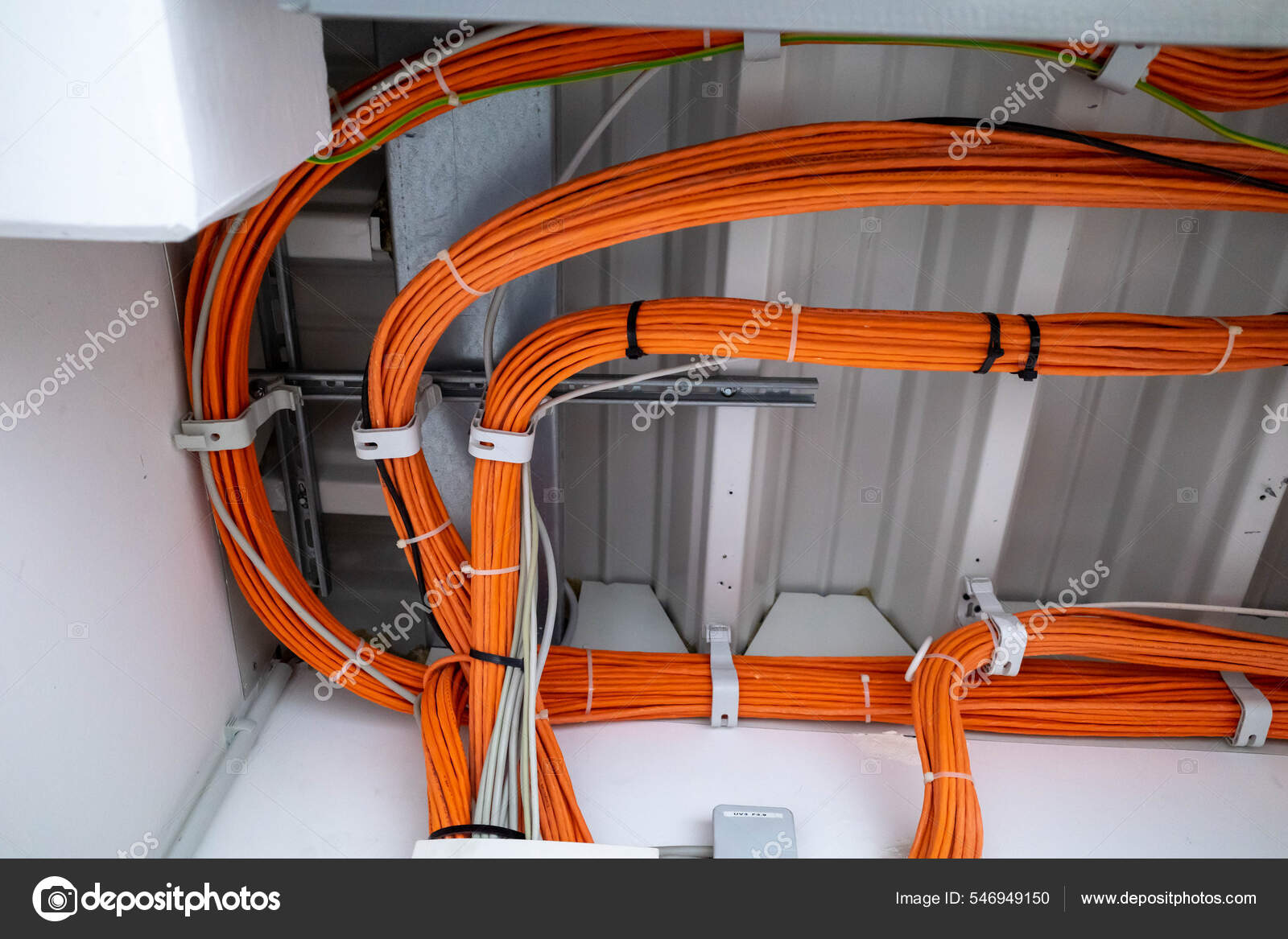 Many Orange Network Cables Run Bundled Ceiling Server Room — Stock ...
