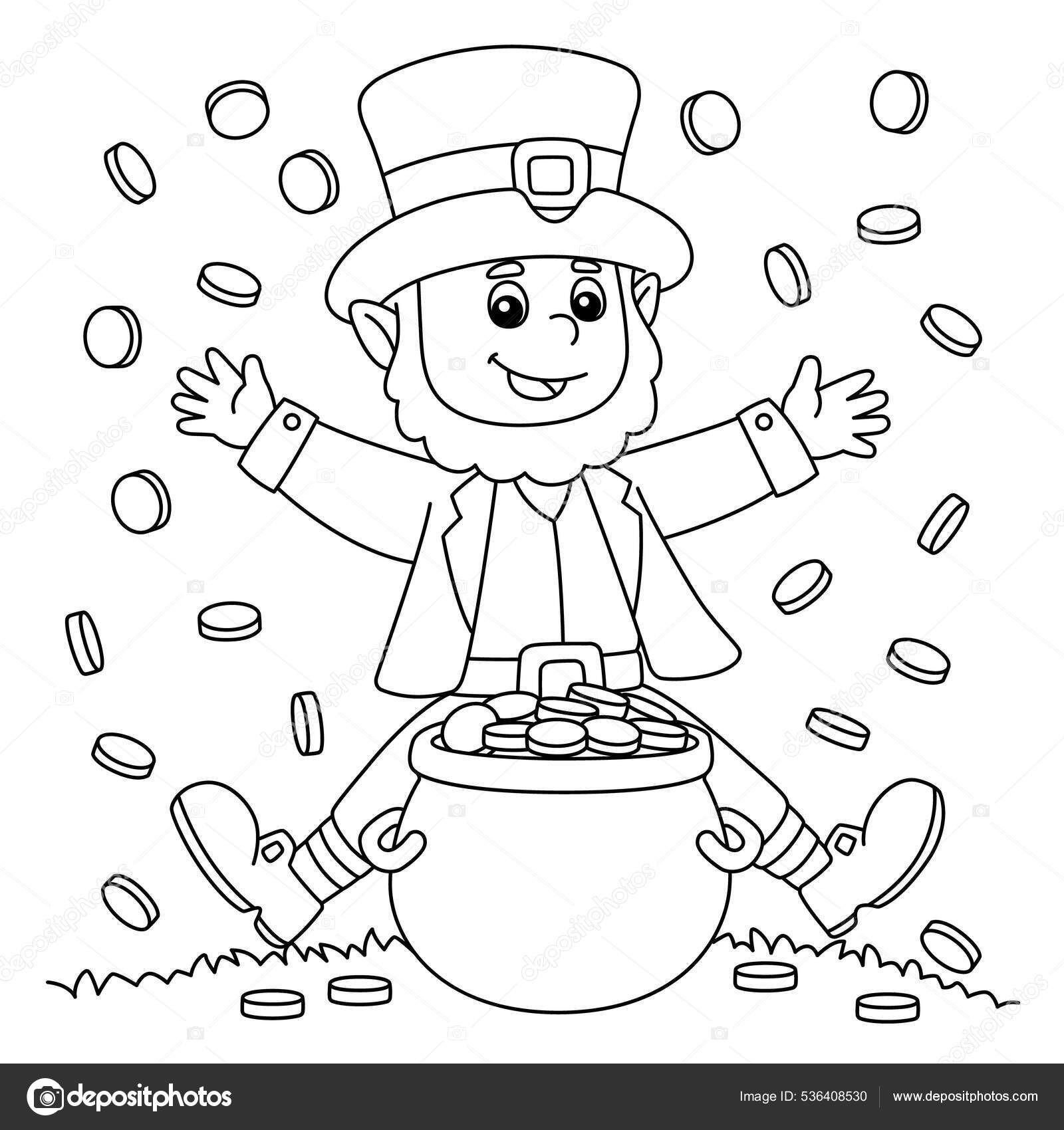 Día de San Patricio Duende Página para colorear para niños Stock Vector ...