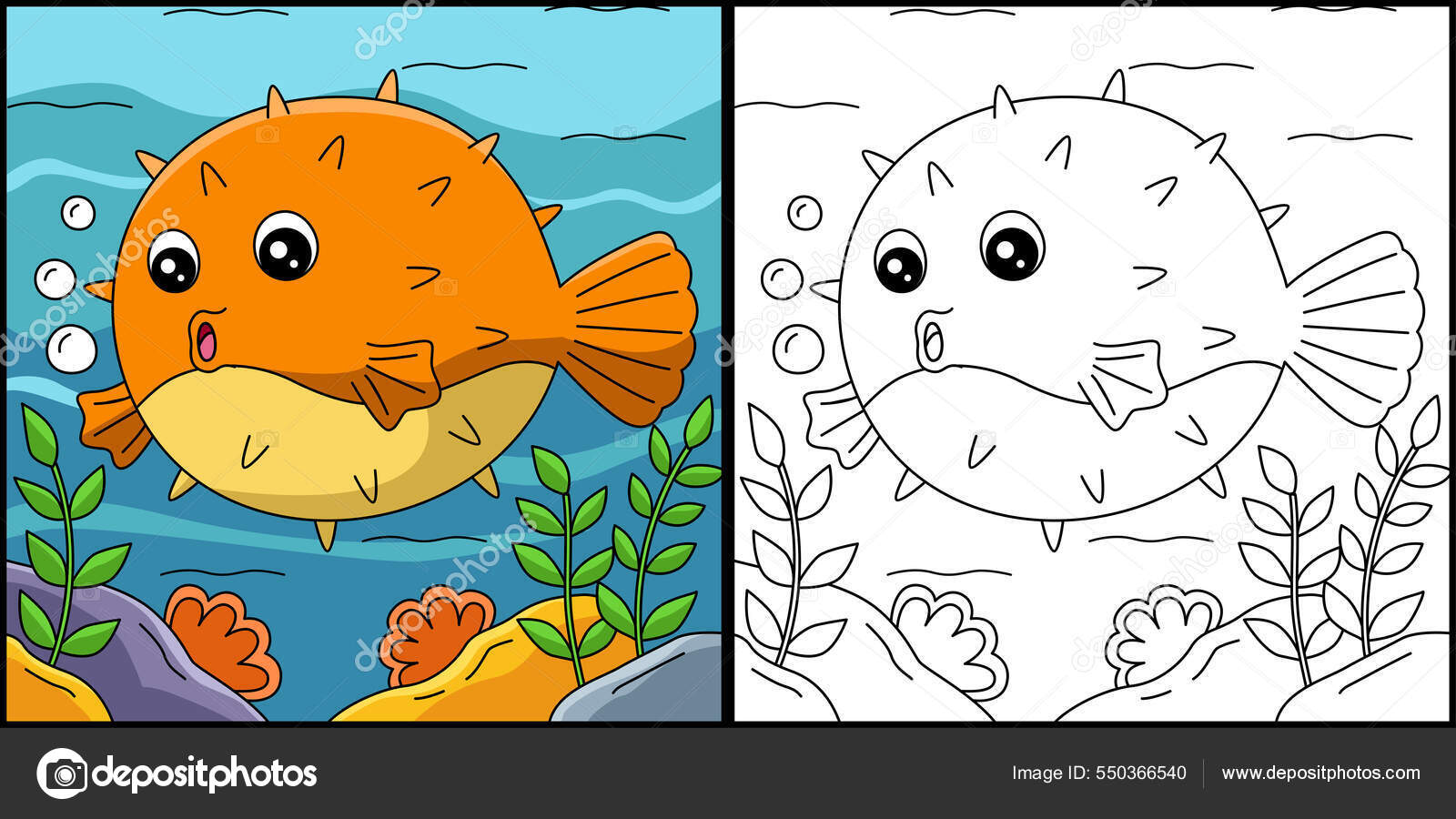 Pufferfish Coloring Page Colored Illustration Stock Vector by ...