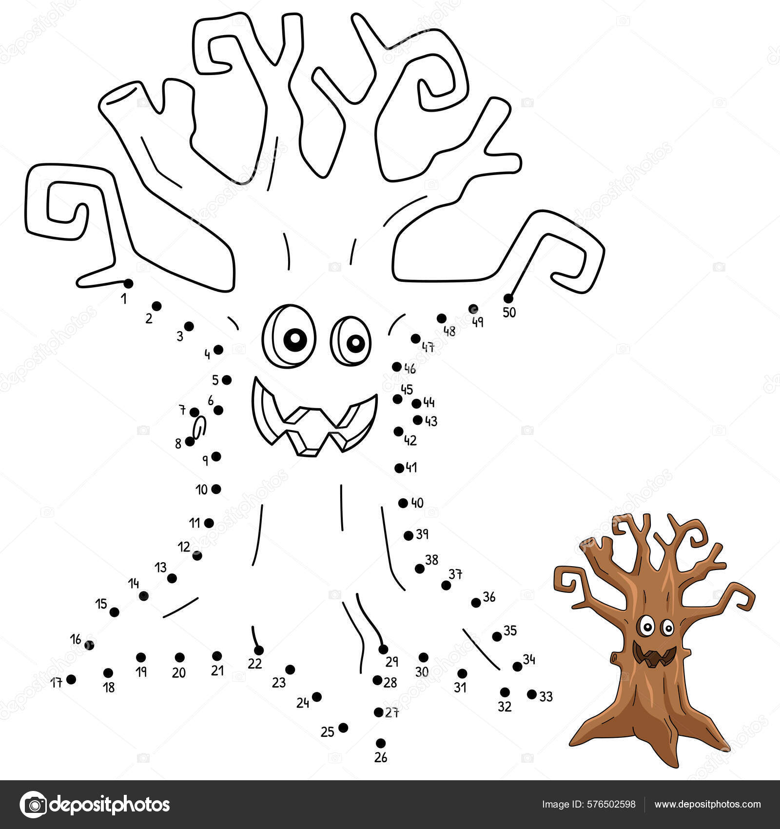 Cute Funny Connect Dots Coloring Page Scary Tree Provides Hours Stock ...
