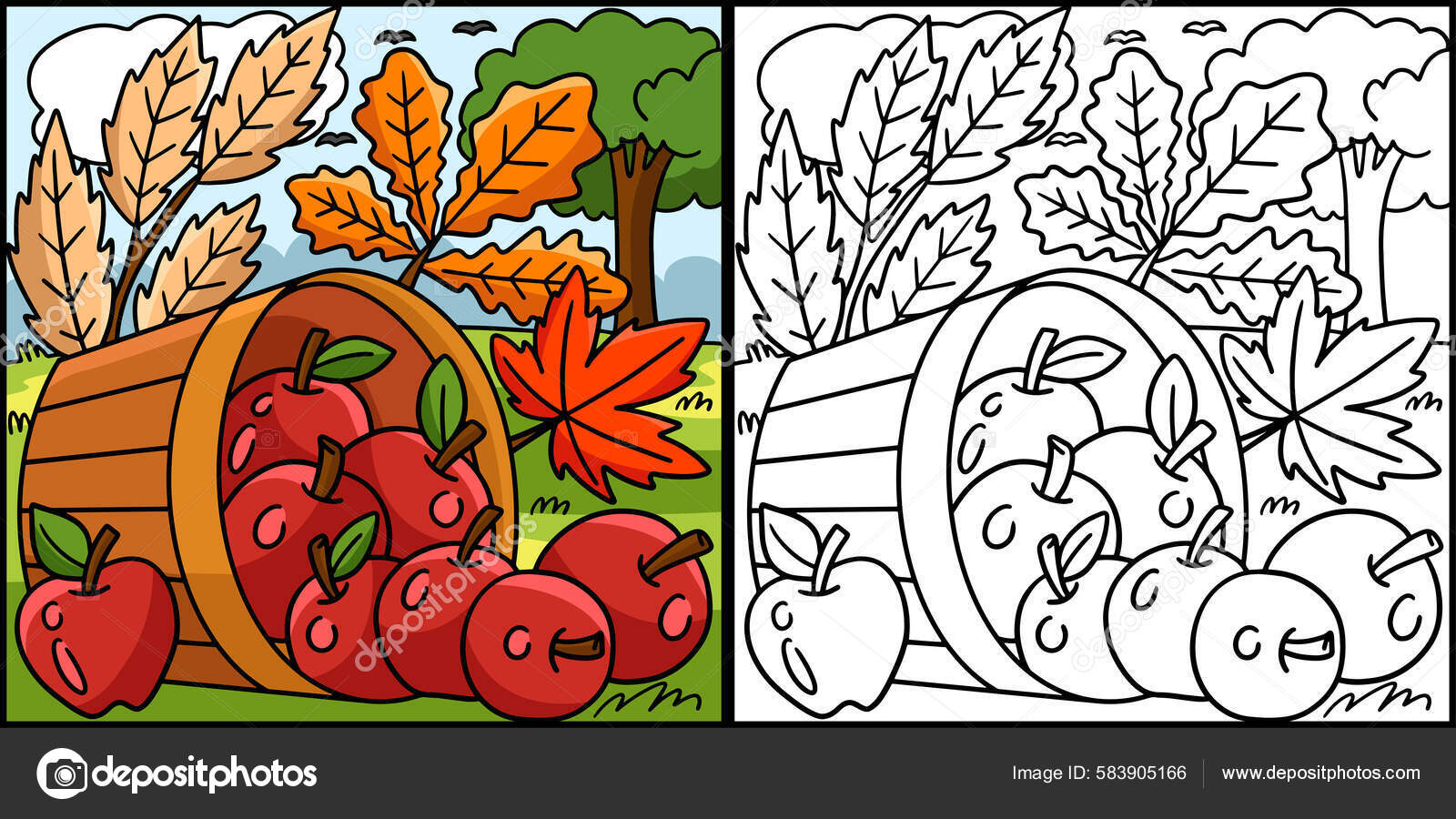 Coloring Page Shows Apple One Side Illustration Colored Serves ...