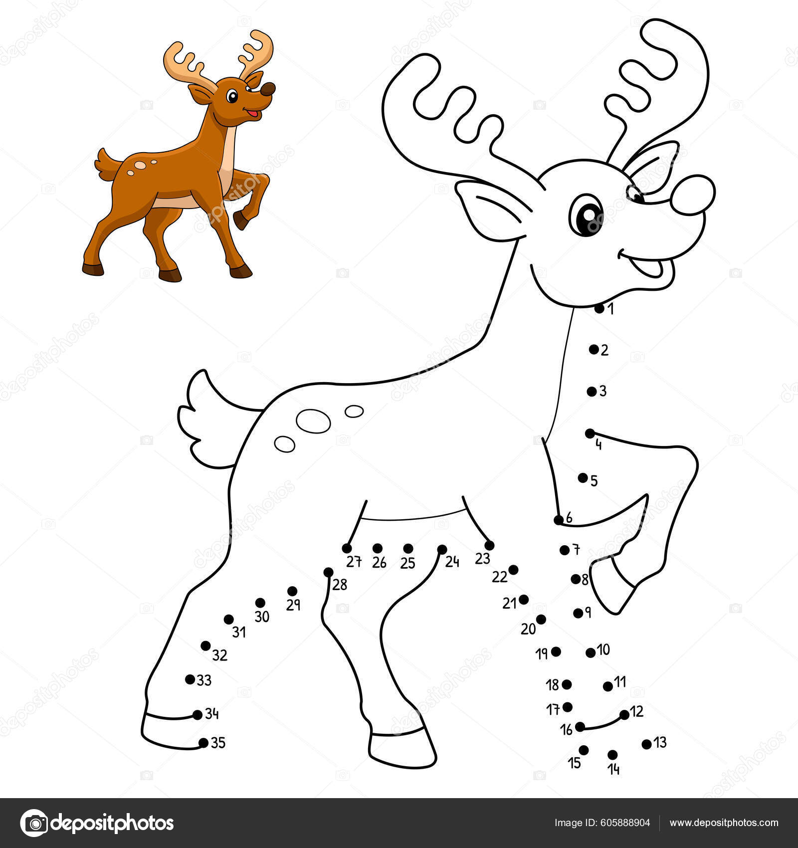 Cute Funny Connect Dots Coloring Page Reindeer Provides Hours Coloring ...