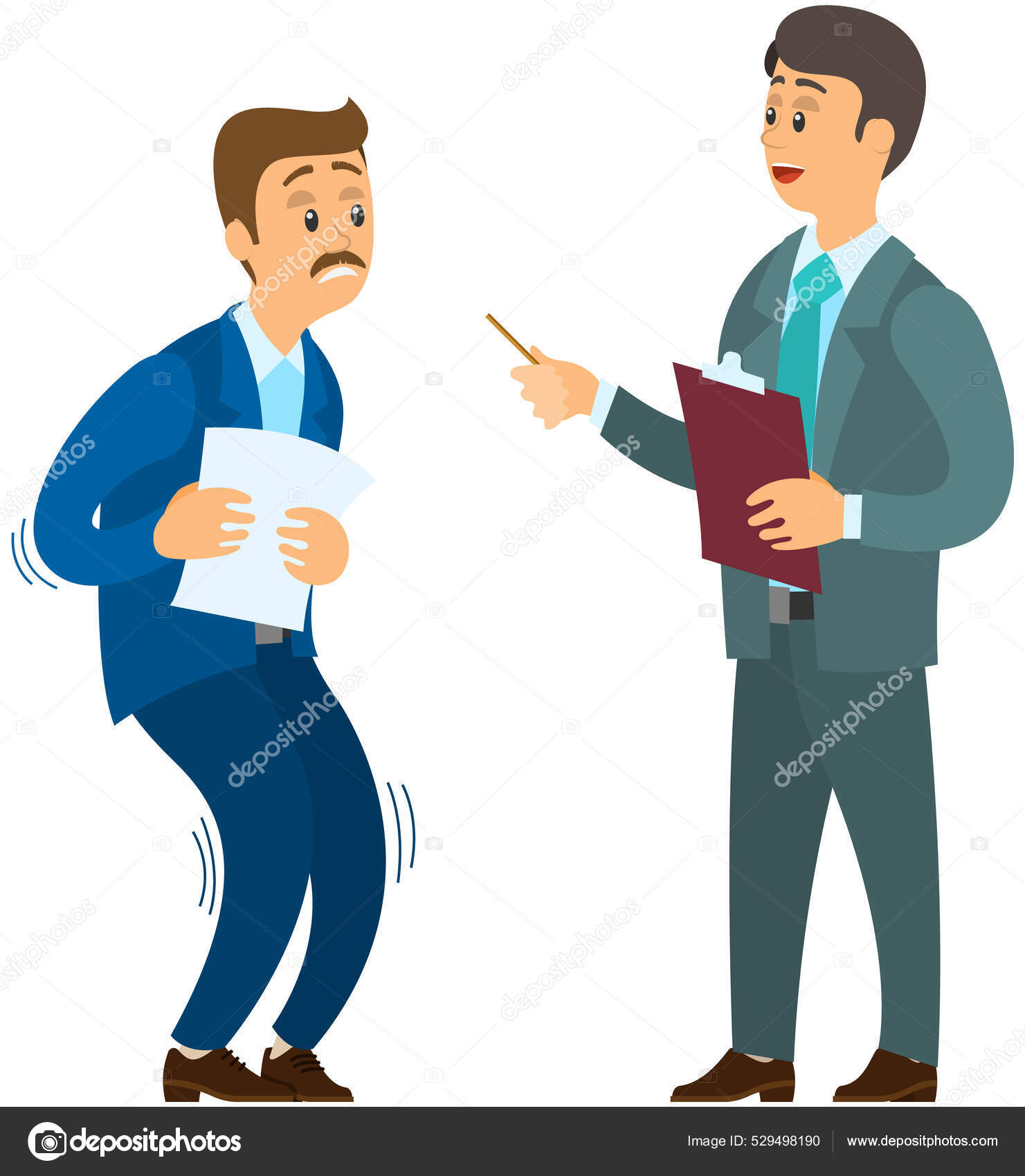 Angry boss shouting to scared employee. Director scolds worker, fear of ...