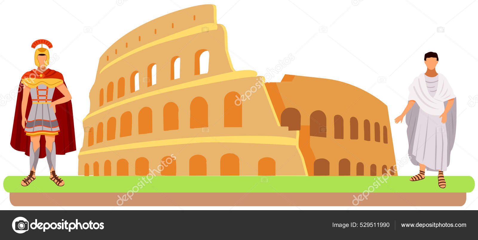 Rome coliseum, ancient inhabitants stand near antique building vector ...