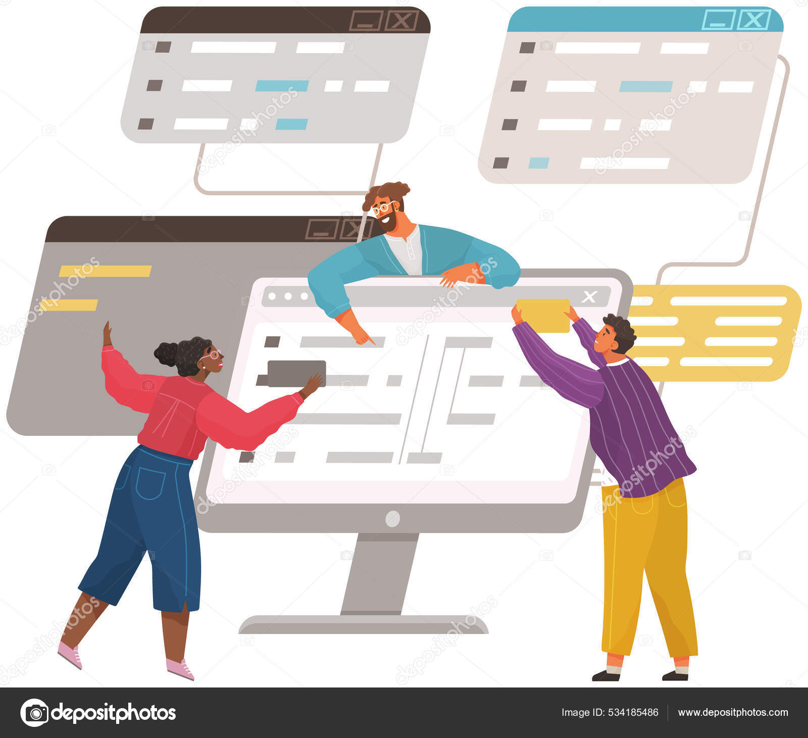 Programmer engineering and coding. Set of programmers working on web ...