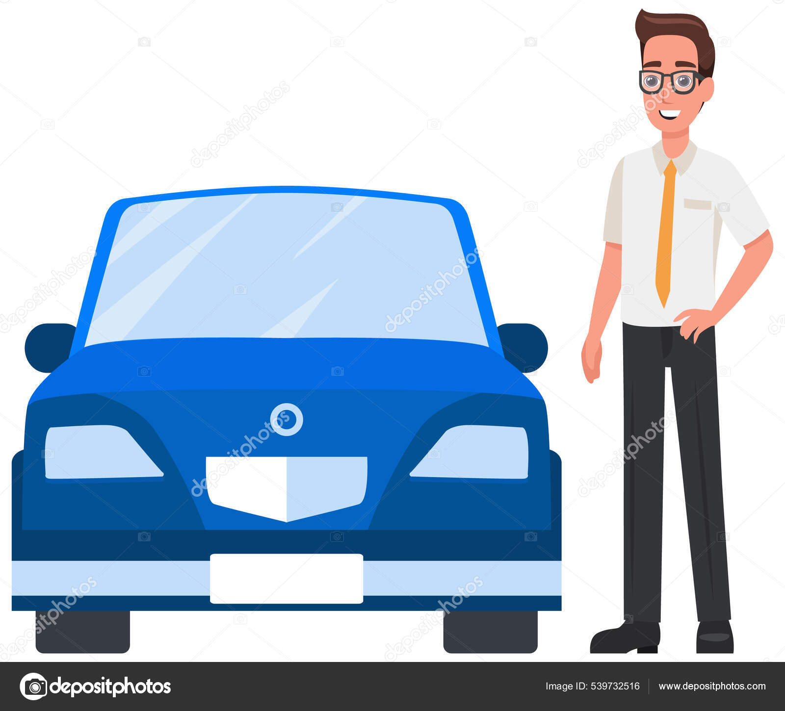 Un hombre con gafas parado cerca de un auto viejo. Personaje masculino ...