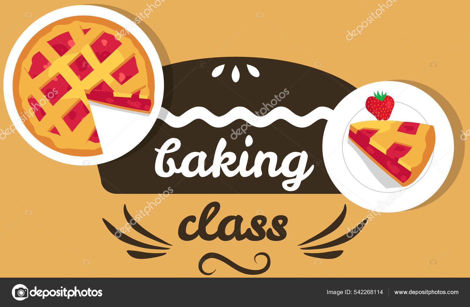 Home baking class design elements with desserts, cakes. Culinary ...