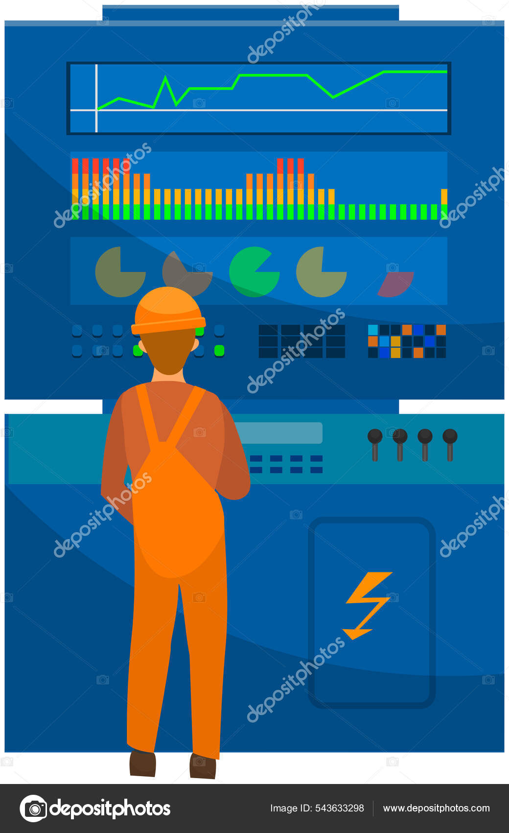 Factory workers control technologies, equipment. Engineers operators ...