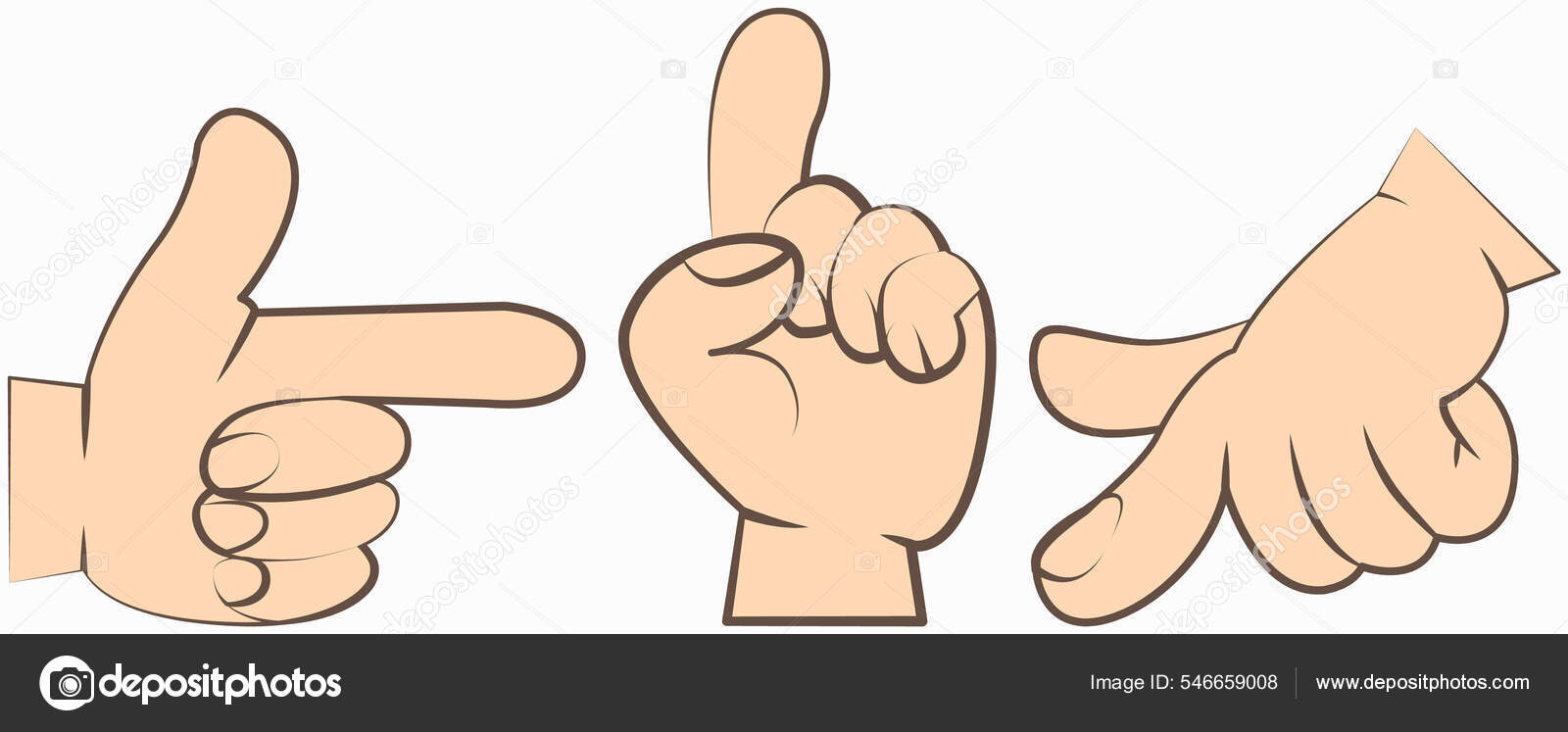 Cartoon hands set. Different gestures pointing, attention, fist, thumbs ...