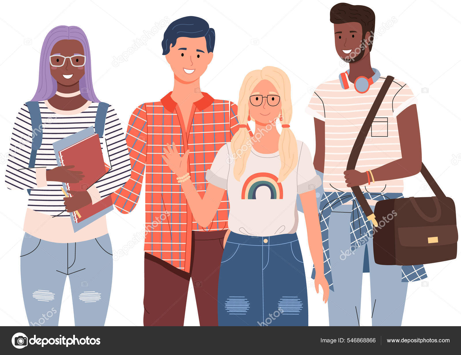 Diverse college, university students standing in line. Multicultural ...