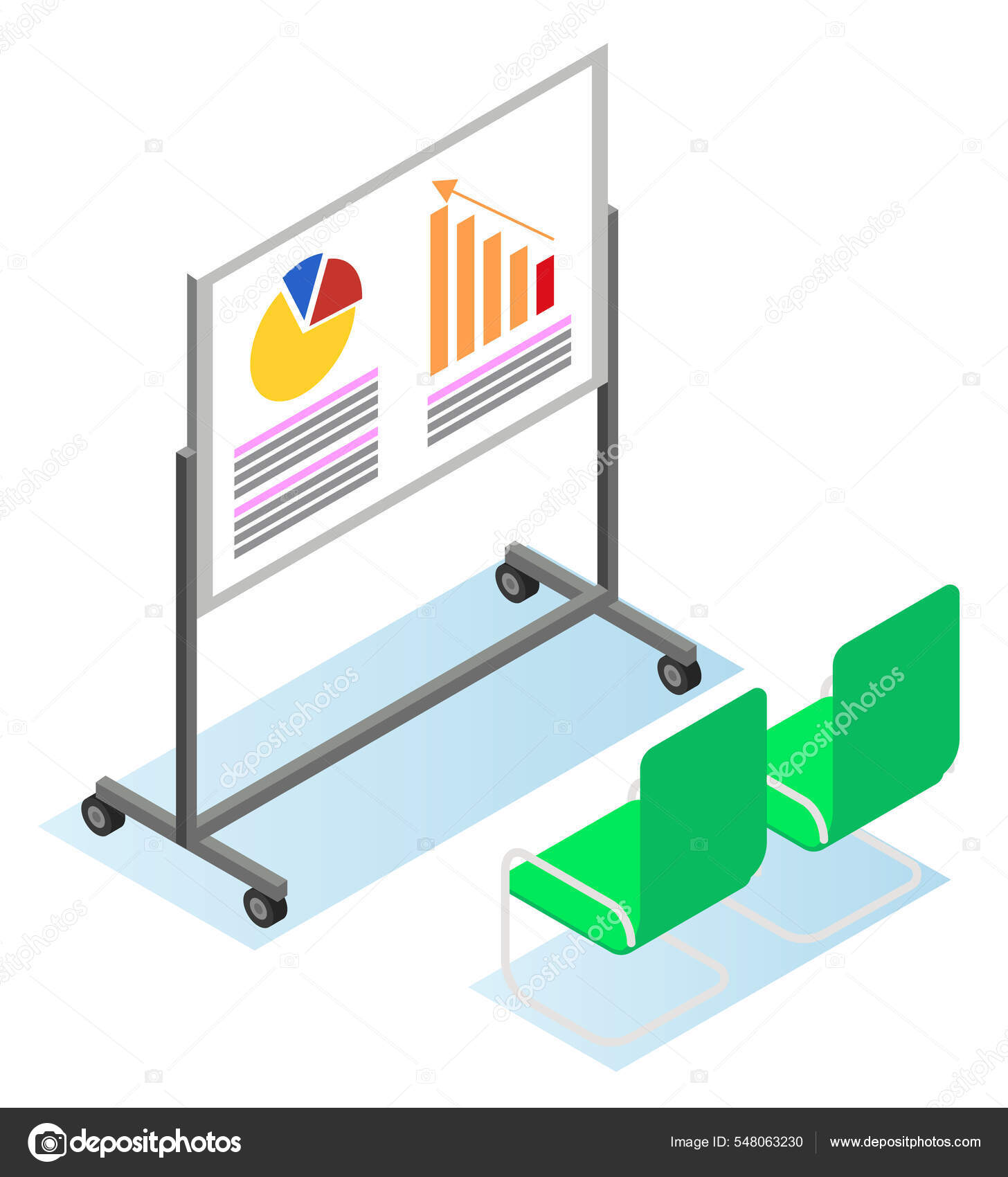 Whiteboard with Charts and Infographics Meeting Stock Illustration by ...